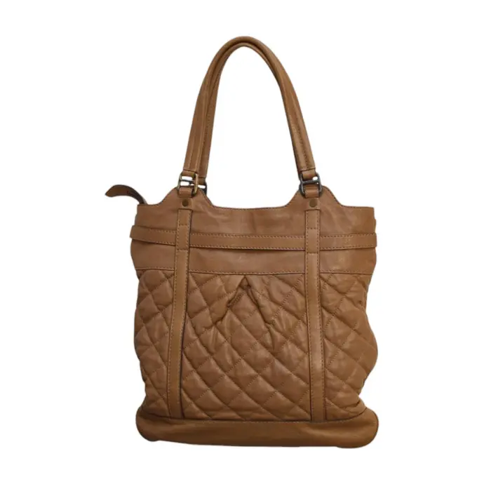 Burberry Brown Leather Quilted Buckle Handbag Tote Shoulder Bag swap shop