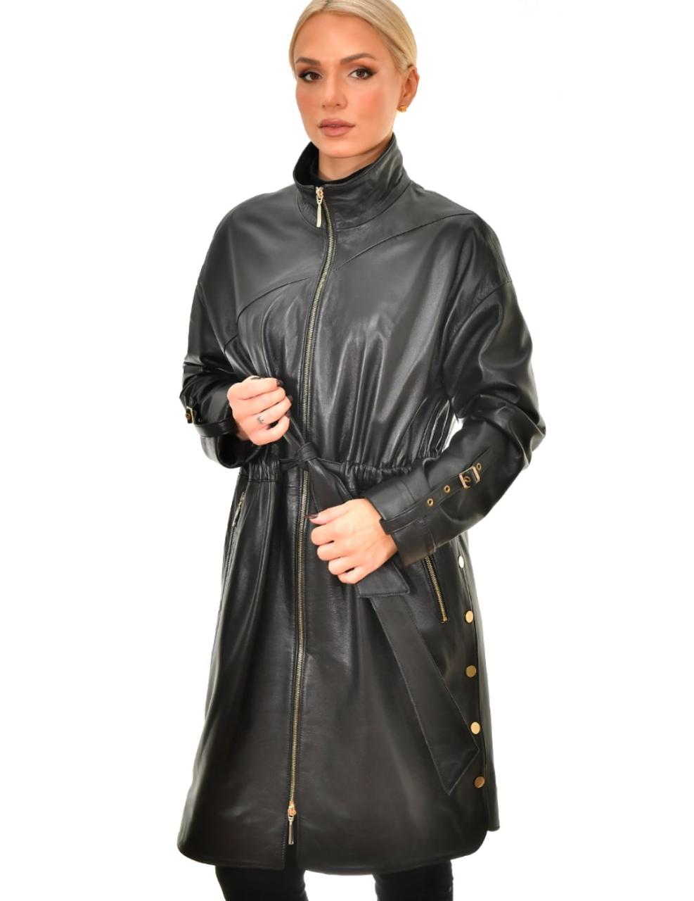 ΔΕΡΜΑΤΙΝΟ ΗΜΙΠΑΛΤΟ- ΠΑΛΤΟ 96cm. (314 coat black) - Sioutis Leather